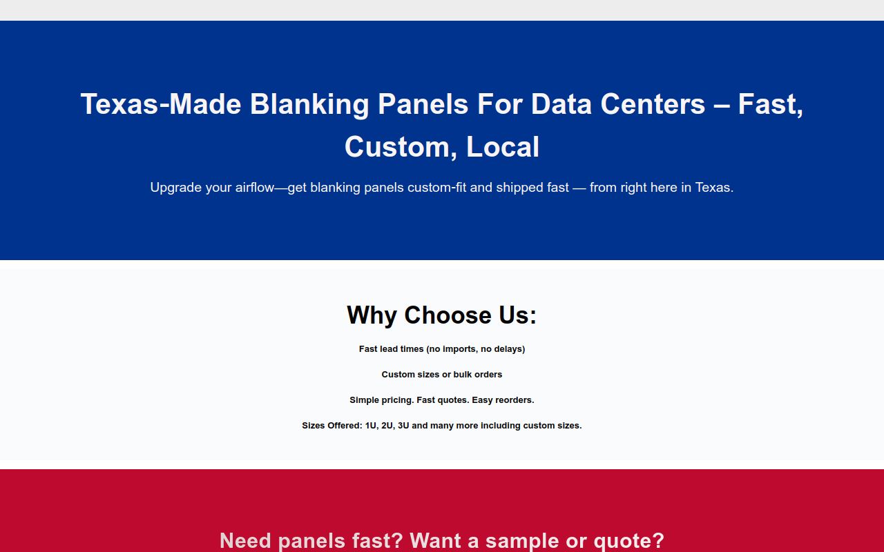 Texas Made Blanking Panels for Data Centers